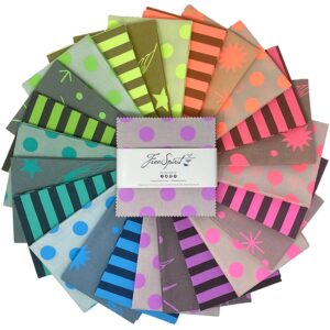 neon true colors 5" charm pack by tula pink for free spirit fabrics 42 5" fabric squares