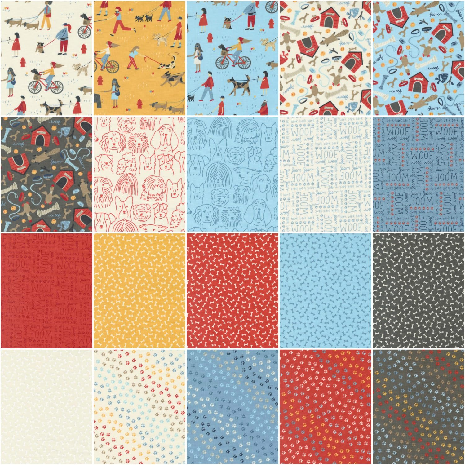 Dog Daze Charm Pack by Stacy Iest Hsu; 42-5" Precut Fabric Quilt Squares