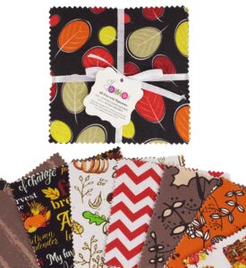 soimoi precut 10-inch autumn fall theme prints cotton fabric bundle quilting squares charm pack diy patchwork sewing craft- multicolor