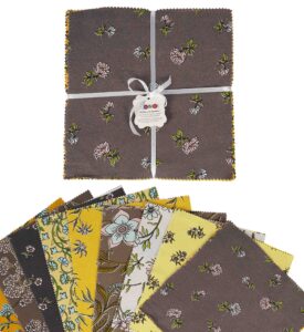 soimoi precut 10-inch asian floral prints cotton fabric bundle quilting squares charm pack diy patchwork sewing craft- gray & yellow