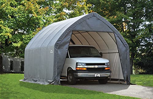 ShelterLogic Garage-in-a-Box Portable Outdoor Garage for SUV and Full-Size Trucks, All-Season Car Canopy Carport with Alpine Style Roof, 13' x 20' x 12', Gray