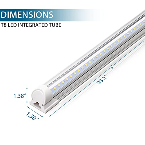 Barrina LED Shop Light, 8FT 72W 9000LM 5000K, Daylight White, V Shape, Clear Cover, Hight Output, Linkable Shop Lights, T8 LED Tube Lights, LED shop lights for garage 8 foot with plug (Pack of 10)