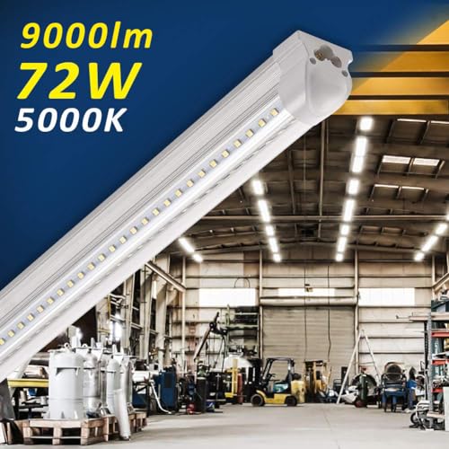 Barrina LED Shop Light, 8FT 72W 9000LM 5000K, Daylight White, V Shape, Clear Cover, Hight Output, Linkable Shop Lights, T8 LED Tube Lights, LED shop lights for garage 8 foot with plug (Pack of 10)