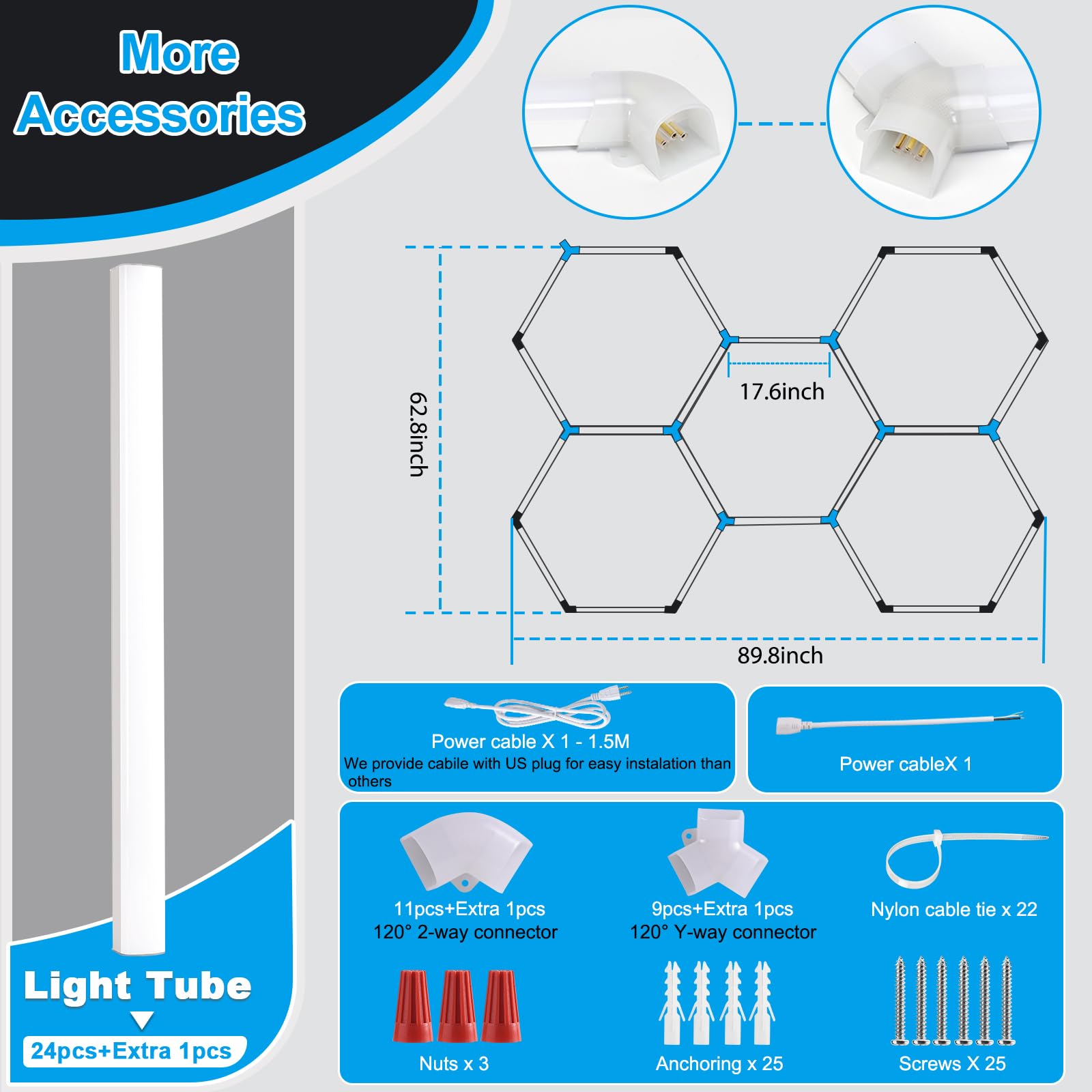 LZHOME Hexagon LED Garage Light: 25 Pack Updated Bigger Size, 26400LM Super Bright Car Detailing Ceiling LED Shop Light for Warehouse Workshop Gym Basement Car Care Wash Room