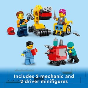 LEGO City Custom Car Garage, Toy Garage Building Set with 2 Customizable Cars, Pretend Play Mechanic Toy with 4 Mini Figures, Birthday Gift Idea for Boys, Girls, Kids Who Love Cars Age 6+, 60389