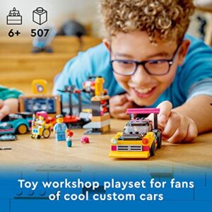 LEGO City Custom Car Garage, Toy Garage Building Set with 2 Customizable Cars, Pretend Play Mechanic Toy with 4 Mini Figures, Birthday Gift Idea for Boys, Girls, Kids Who Love Cars Age 6+, 60389