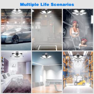 POLARPRA LED Garage Light - 160W LED Garage Ceiling Light 64000LM 6500K Super Bright Garage Lighting w/ 6 Deformable Panels Screw in Shop Light for Basement Workshop Warehouse Attic - 4Pack