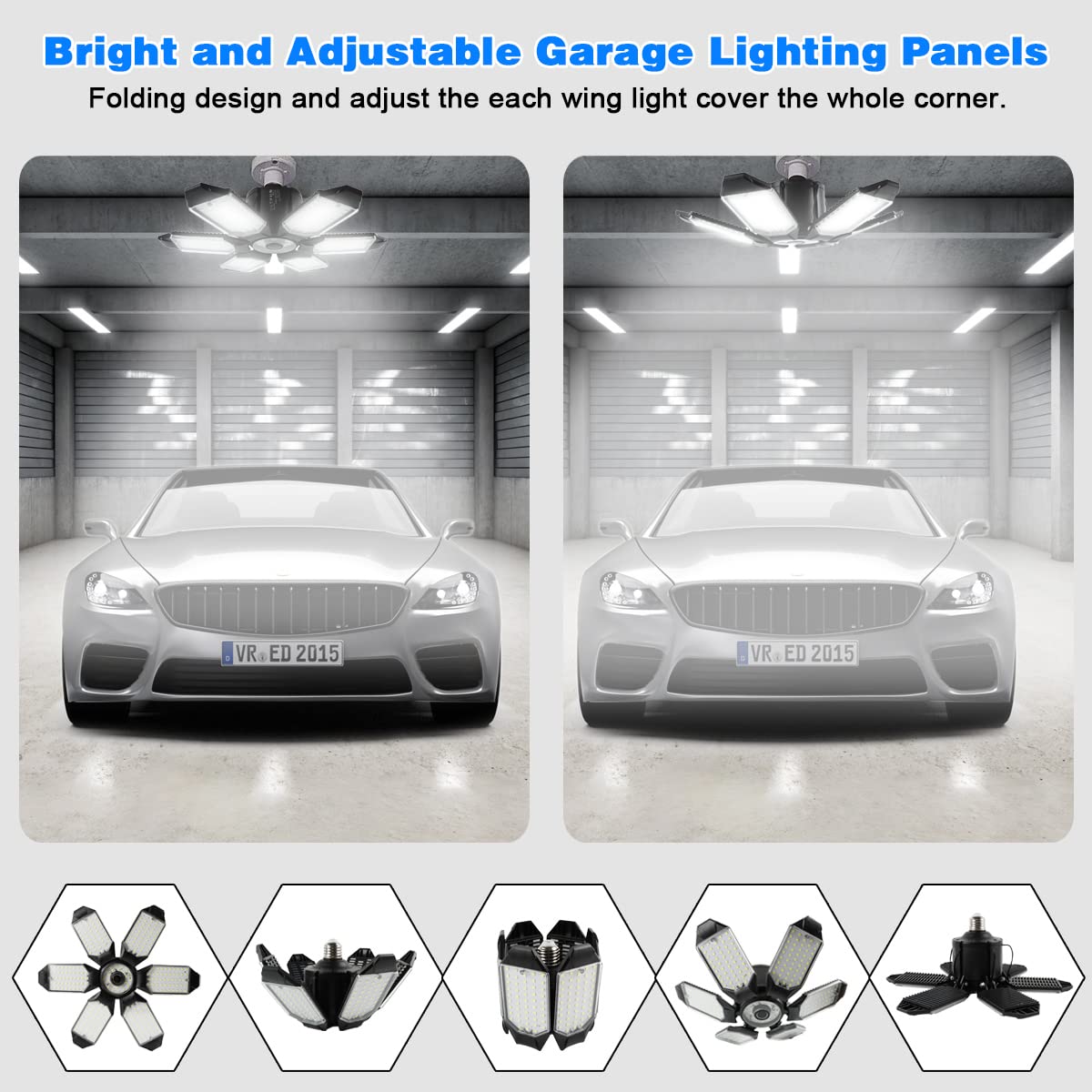 POLARPRA LED Garage Light - 160W LED Garage Ceiling Light 64000LM 6500K Super Bright Garage Lighting w/ 6 Deformable Panels Screw in Shop Light for Basement Workshop Warehouse Attic - 4Pack