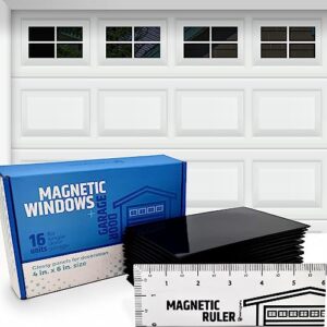 strong & glossy magnetic garage door windows - fits 1 car garage - looks like real window panels/faux panes - decorative hardware kit - easy to align & will never fall (upgraded magnets) | 16pcs 4"x6