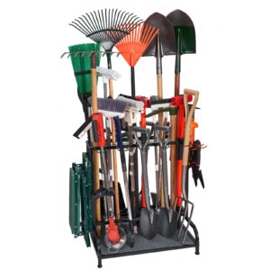 garden tool organizer for garage, garden tool rack, yard tool storage, tool organizers and storage, garden tool stand up to 55 long-handled tools, for garage, shed, outdoor, black