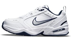 nike men's nike air monarch iv (4e) running shoes -10.5; white / metallic silver-midnight navy