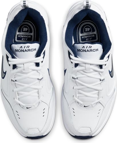 Nike Men's NIKE AIR MONARCH IV (4E) RUNNING SHOES -10.5; White / Metallic Silver-Midnight Navy