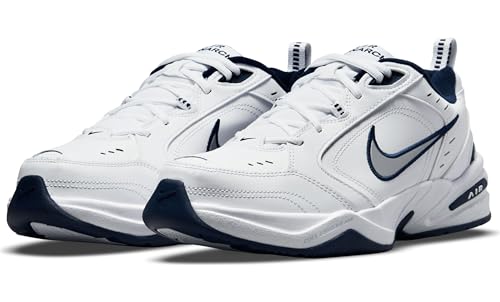 Nike Men's NIKE AIR MONARCH IV (4E) RUNNING SHOES -10.5; White / Metallic Silver-Midnight Navy