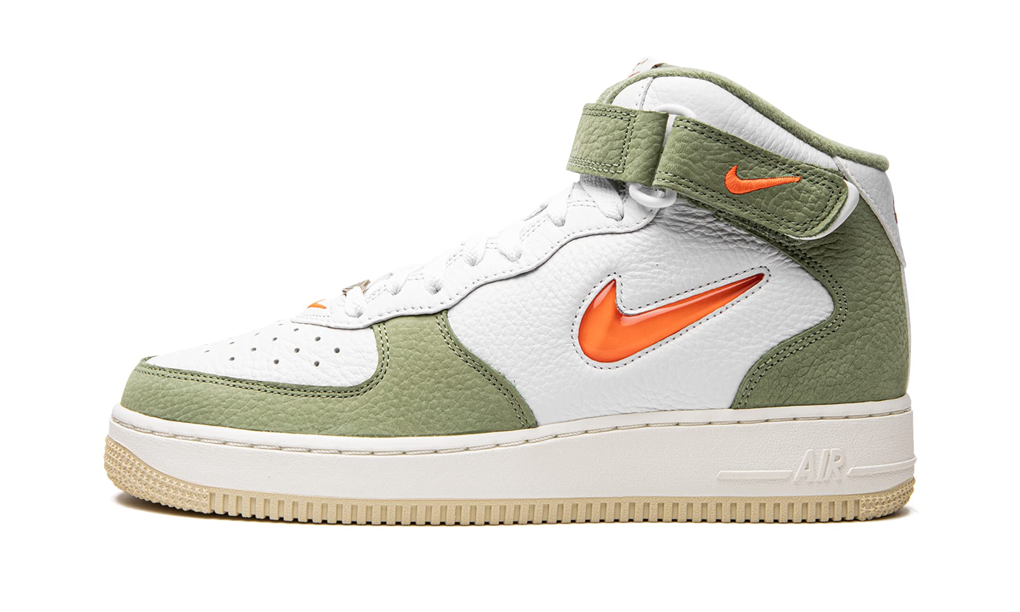 Nike mens Air Force 1 Mid Qs, White/Oil Green/Sail/Total Ora, 9