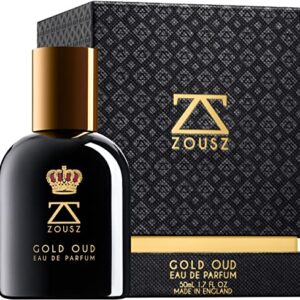 ZOUSZ Gold Oud Eau De Parfum - Earthy Oud Perfume with Raspberry, Cinnamon and Soft Musk - A Hypnotic Rich Scent 50mL