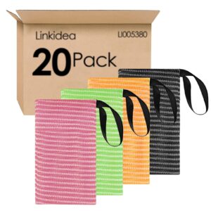 linkidea 20 pack nylon exfoliating mesh soap bag bulk pack, wholesale multi-pack bar soap saver pouch with drawstring, exfoliator body scrubber soap pocket holder for bath shower