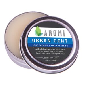 aromi solid cologne | woodsy men's fragrance, white pepper, musk, and cedar scent, vegan, cruelty-free, travel, gift, day, night, concentrated (urban gent)