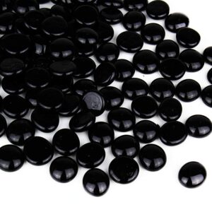 cys excel black glass gemstone beads vase fillers (1 lb) flat marble beads multiple color choices aquarium decor rocks floral stones decorative mosaic glass gem pebbles (approx. 85-100 pcs)