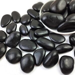 shizwu polished black river rocks - 2-3 inch 40lb high polished decorative pebbles, polished stones for landscaping, natural river rocks for outdoor décor, polished pebbles for plants.