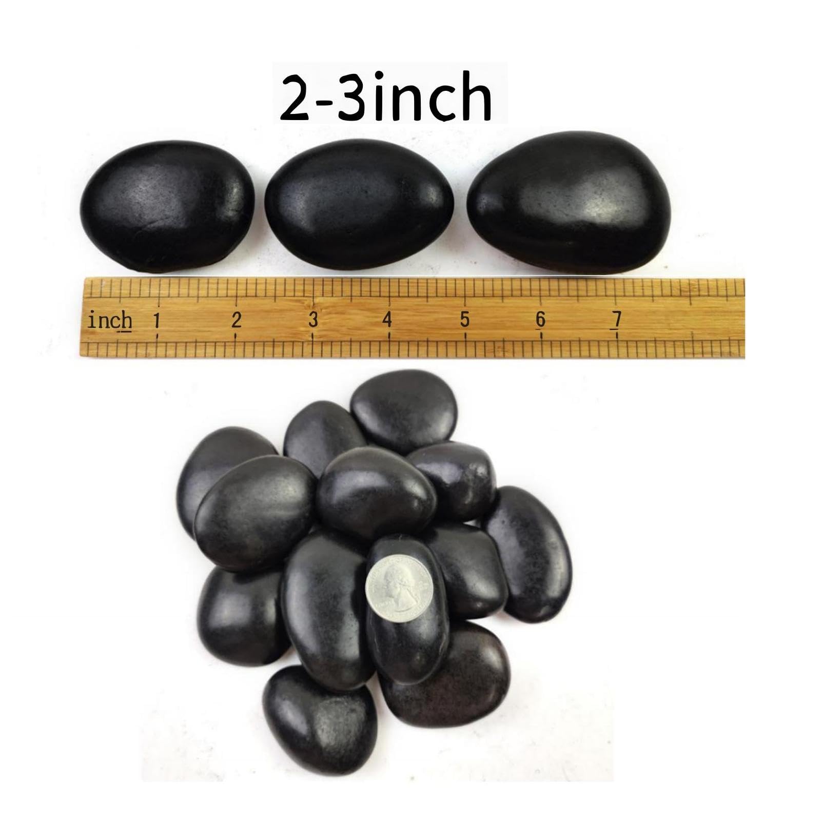 SHIZWU Polished Black River Rocks - 2-3 inch 40LB High Polished Decorative Pebbles, Polished Stones for Landscaping, Natural River Rocks for Outdoor Décor, Polished Pebbles for Plants.