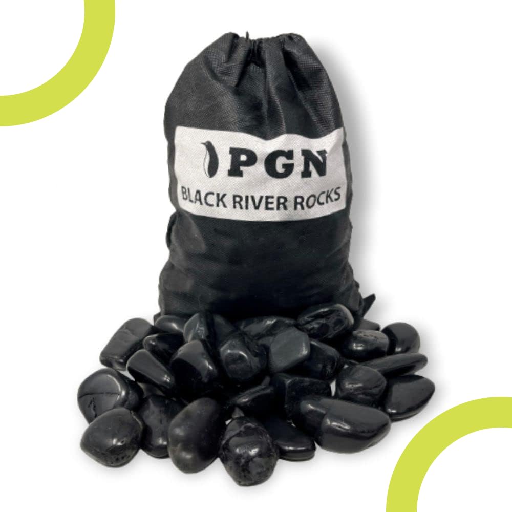 PGN Black River Rocks for Plants - 5 Pounds - Black Rocks with Smooth, Polished Surfaces - 1-3 Inch Stones for Planters, Aquarium Decorations, Vase, Fireplace, Landscaping, Outdoor Décor