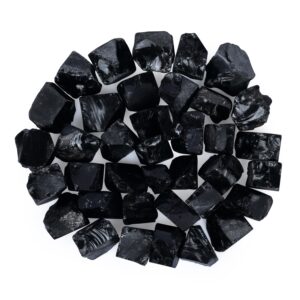 yatskia 1lb black obsidian crystal - raw stones - healing crystals - obsidian stone - black stones and crystals - raw stones for tumbling - crystals bulk - crystals and healing stones bulk