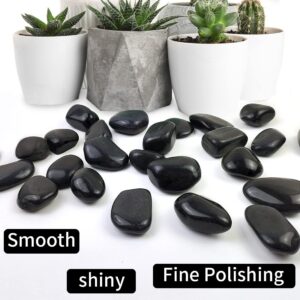 SHIZWU 1-2Inch Natural Polished Black RIver Rocks,2LB Black Polished Pebbles for Garden Landscaping. Fish Tank Decorative River Rocks, Vase Filling Pebbles, Outdoor Decorative RIver Rocks