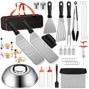 aeekel flat top grill accessories, 37pcs blackstone griddle accessories kit for camp chef, bbq grilling gifts for men women, professional griddle tools kit with enlarged spatula, scraper basting cover