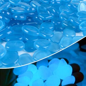 anothera 1000 pcs blue glowing rocks glow in the dark pebbles solar stones outdoor garden lawn walkway decorative (blue)