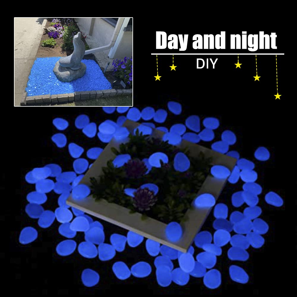 Anothera 1000 pcs Blue Glowing Rocks Glow in The Dark Pebbles Solar Stones Outdoor Garden Lawn Walkway Decorative (Blue)