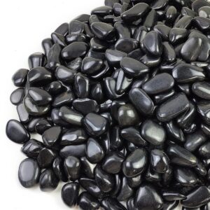 yiszm 2lbs natural decorative black pebbles, 3/4-1 1/4 inch high polished river rock stones for plants vase fish tank aquariums landscaping garden outdoor and indoor diy