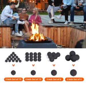 Ceramic Fire Balls, 5 Inch Set of 6 Round Fire Stones Reusable Fireballs for Indoor Outdoor Decor Fire Pits or Fireplace, Black