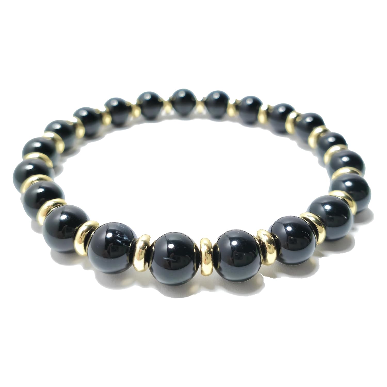 Cryhand Black Obsidian Protection Beaded Bracelet Best Gifts Box For Family Women Men’s Natural Stone Black Tourmaline Agate Feng Shui Chakra Crystal Handmade Stretchy Bracelet (Full Obsidian)