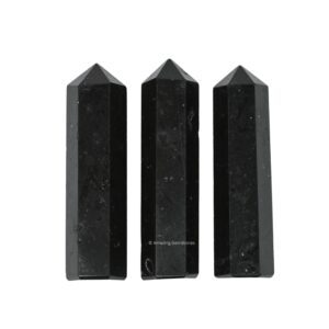 Black Tourmaline Crystal Points Bulk Healing Crystals and Stones - Pack of 3 Single Terminated Healing Wand Point Bulk Crystals for Crafts, Crystal Grid, DIY Work - Premium Crystals for Beginners Gift