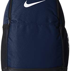 Nike Brasilia Medium Training Nike Backpack for Women and Men with Secure Storage & Water Resistant Coating, Midnight Navy/Black/White