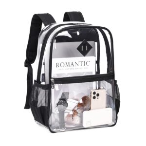 musevos clear backpack stadium approved, heavy duty see through book bag, black transparent