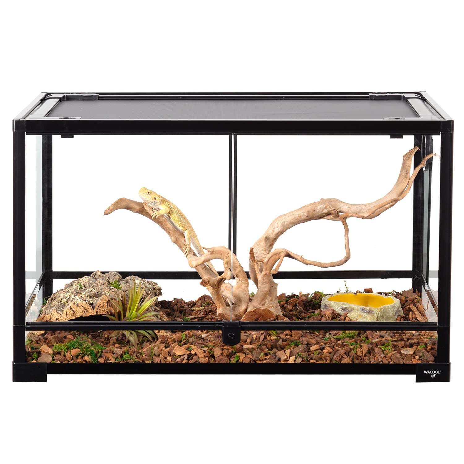 WACOOL Tempered Glass 40 Gallon Reptile Tank, Front Opening Reptile Terrarium 30" x 18" x 18" for Reptile Pets Bearded Dragon Gecko Lizard, Top Screen Ventilation & Anti Escape Lid