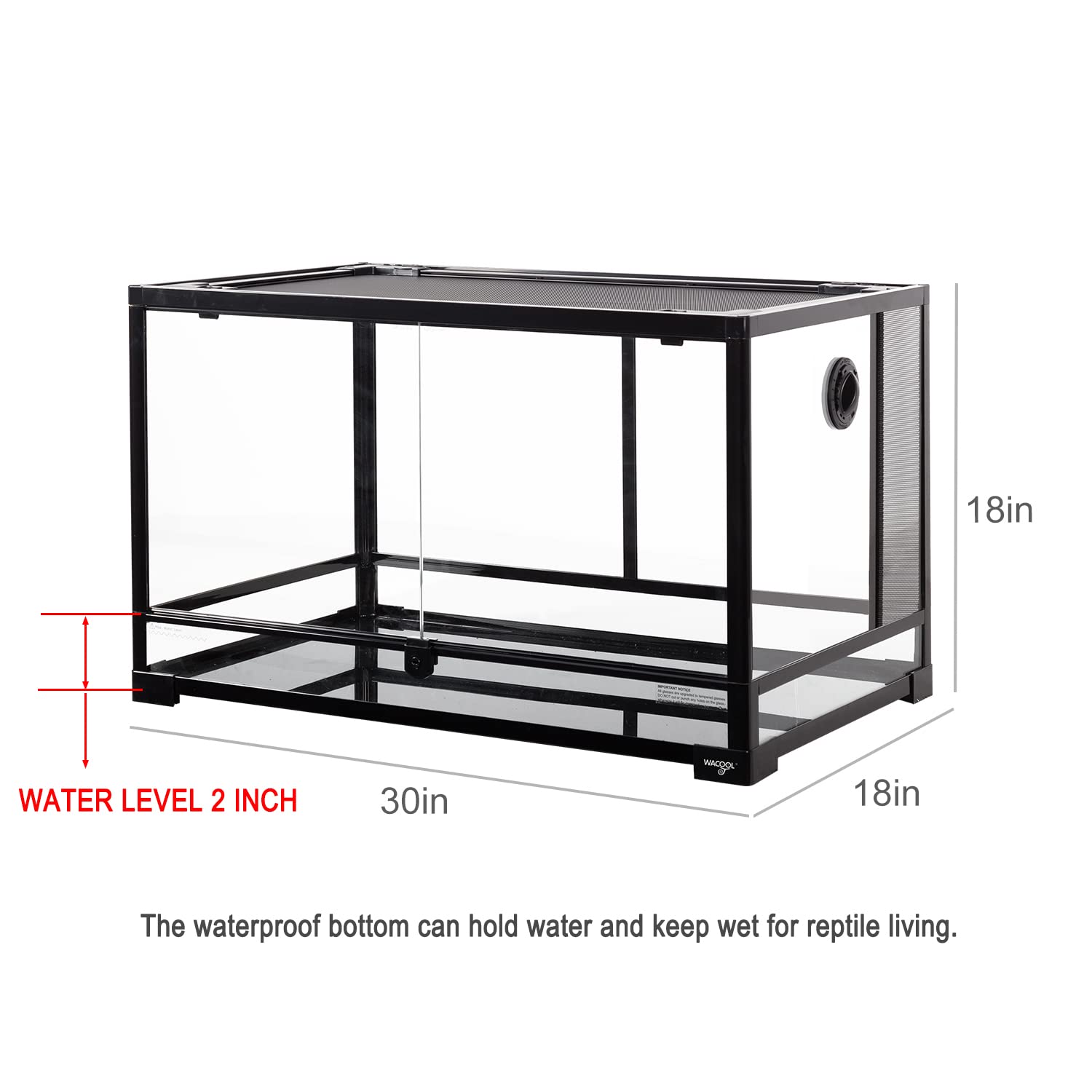 WACOOL Tempered Glass 40 Gallon Reptile Tank, Front Opening Reptile Terrarium 30" x 18" x 18" for Reptile Pets Bearded Dragon Gecko Lizard, Top Screen Ventilation & Anti Escape Lid