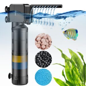 suness 20w aquarium filter: 3-stage fish tank filters with aeration, oxygenation and rainfall mode, 320gph submersible aquarium filter turtle tank filter for 40-180 gallon fish tanks, flow adjustable