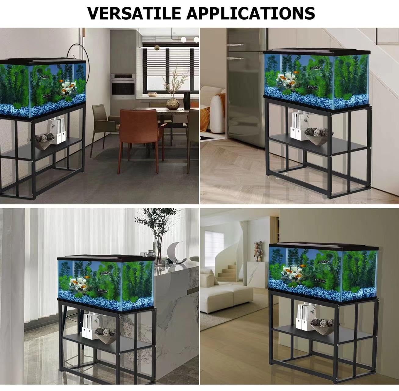 WSYFC Fish Tank Stand Metal Aquarium Stand Black 40 Gallon Aquarium Turtle Tank Double Layer with Storage Weight Capacity 660lbs 36.5" x 18.5" x 29.5" Breeder Reptile Tank Stand