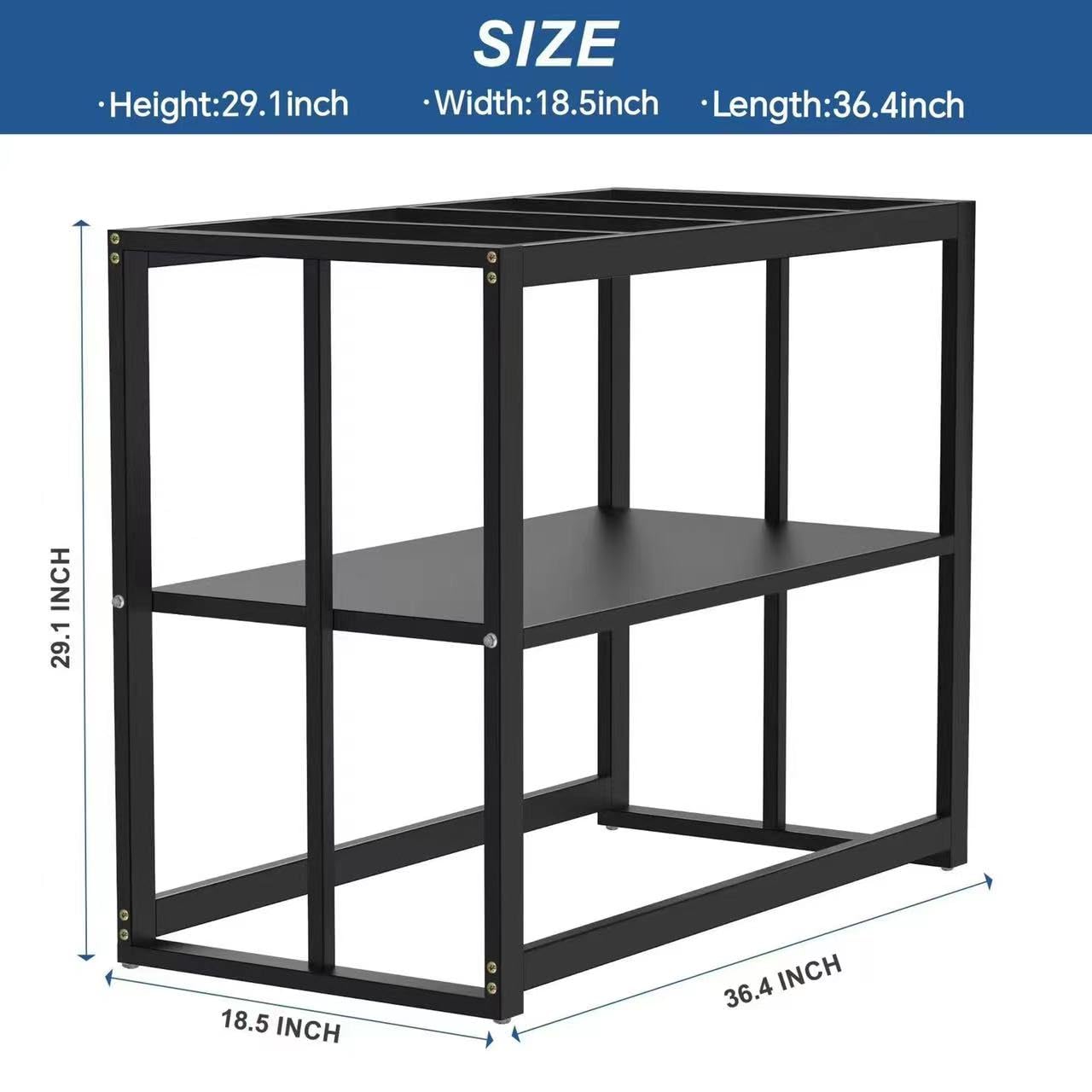 WSYFC Fish Tank Stand Metal Aquarium Stand Black 40 Gallon Aquarium Turtle Tank Double Layer with Storage Weight Capacity 660lbs 36.5" x 18.5" x 29.5" Breeder Reptile Tank Stand