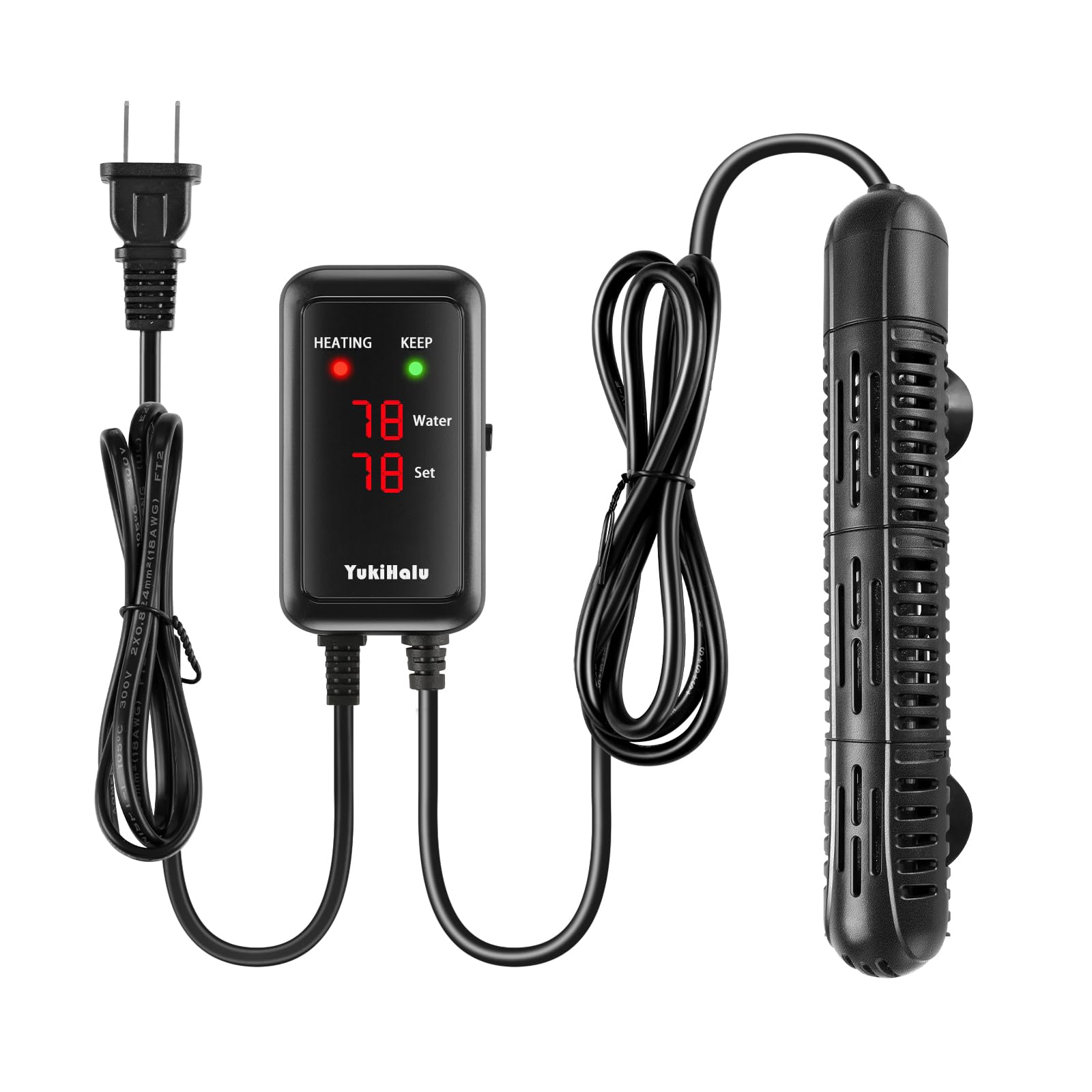 YukiHalu Aquarium Heater 50/100/200/300/500W with Protective Case, Fish Tank Heater, Temperature Adjustable, External Temperature Controller, LED Display, Used for 10/20/40/75/120 Gallons (200W)