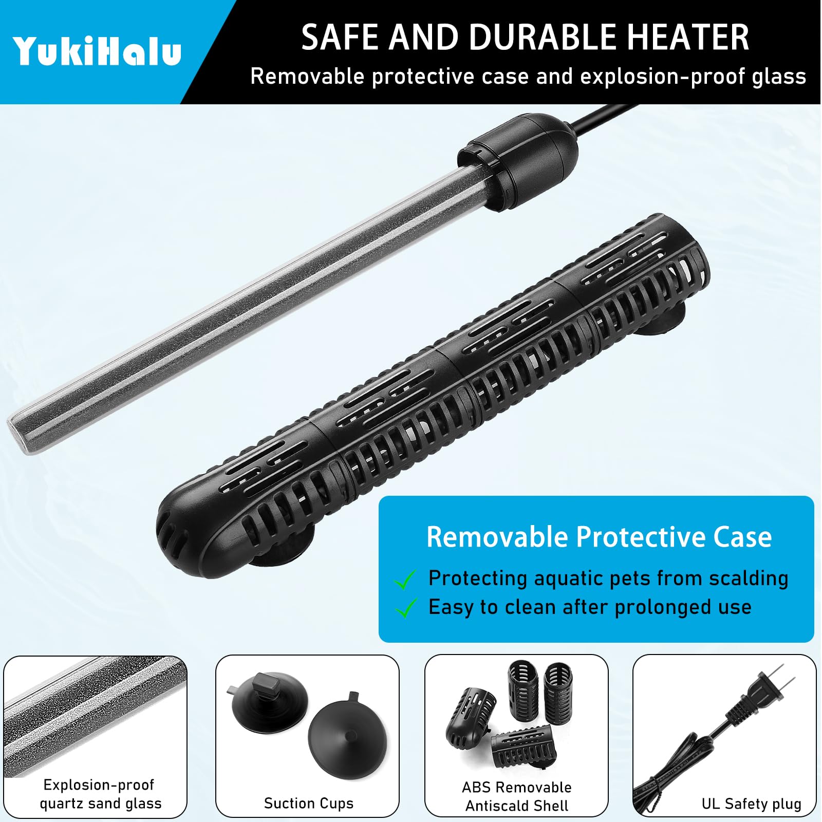 YukiHalu Aquarium Heater 50/100/200/300/500W with Protective Case, Fish Tank Heater, Temperature Adjustable, External Temperature Controller, LED Display, Used for 10/20/40/75/120 Gallons (200W)