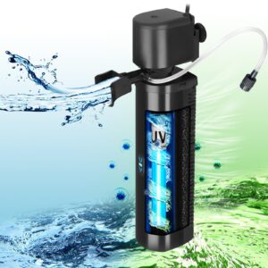 fish tank filter u-v for 40-150 gallon tank, aquarium green clean machine submersible powerful pump canister filter 400gph for pond turtle tank saltwater freshwater crystal clear green killing