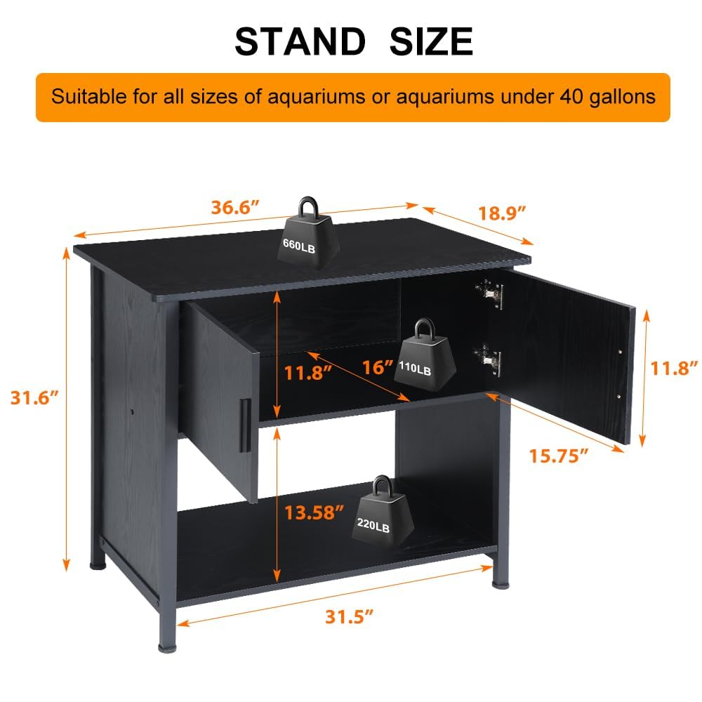 SMONTER Aquarium Stand 40 Gallon Metal Fish Tank Stand Cabinet with Storage Shelf, W36.6*D18.9*H31.5 (Stand Only)