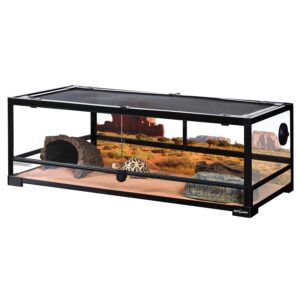 repti zoo full glass 35 gallon reptile tank, front opening wide & low reptile terrarium 36" x 18"x 12" for lizard gecko tortoise snake, top screen ventilation & anti escape lid