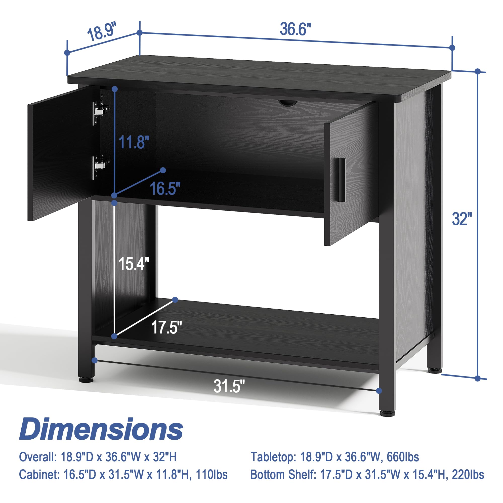 Xilingol 40-50 Gallon Aquarium Stand, Fish Tank Stand with Cabinet for Fish Accessories Storage, Heavy Duty Metal Frame, 990LBS Capacity, Turtle Tank, Reptile Terrariums and Breeder Tank Stand, Black