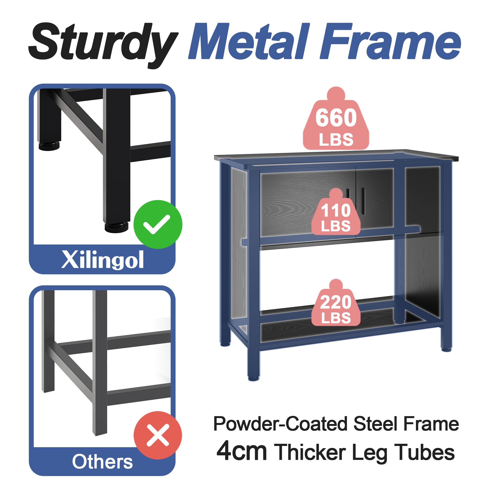 Xilingol 40-50 Gallon Aquarium Stand, Fish Tank Stand with Cabinet for Fish Accessories Storage, Heavy Duty Metal Frame, 990LBS Capacity, Turtle Tank, Reptile Terrariums and Breeder Tank Stand, Black