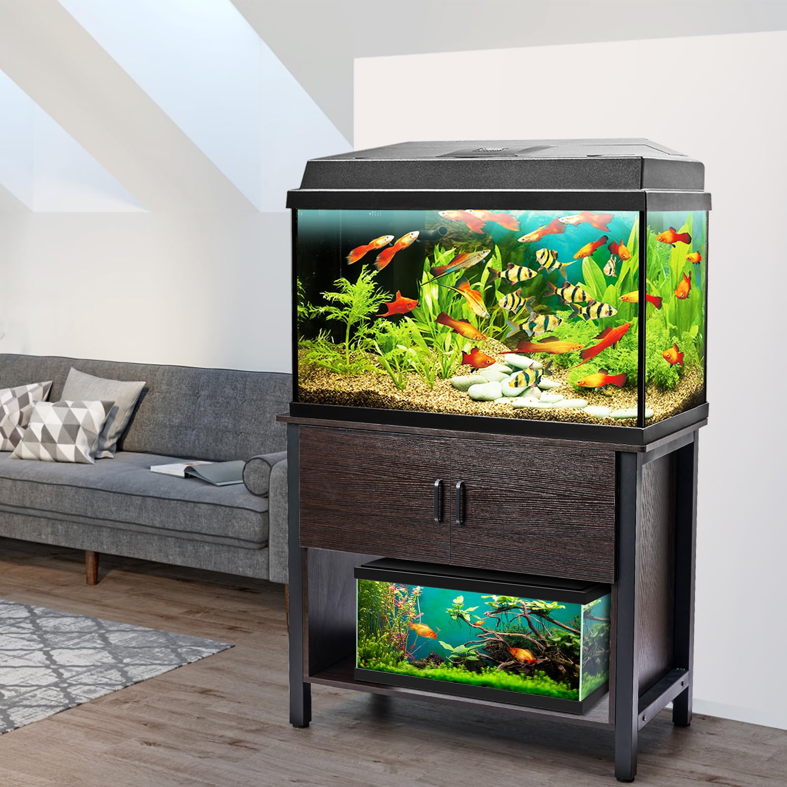 SLifet Aquarium Stand,Metal Fish Tank Stand with Cabinet,40 Gallon, for Fish Tank Accessories Storage,36.6" x 18.9" x 30.7" ,Turtle/ Reptile Terrariums（Aquarium Not Included）