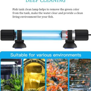 KINGYEENUO Aquarium Clean Light, 9W Submersible Aquarium Light, Fish Tank Clean Light with Timer, Submersible Waterproof Lamp for Filter Tank Sump Swim Pool